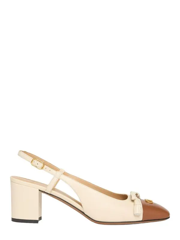 Valentino Garavani Valet Du Roi Vlogo Leather Slingback Pumps - Butter White/tobacco