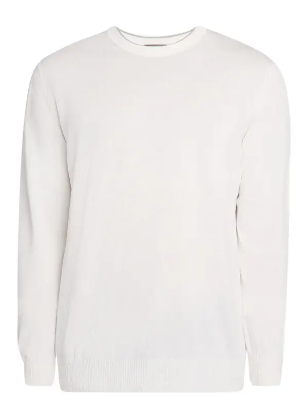 Canali Cotton Crewneck Sweater With Tipped Neckline - White