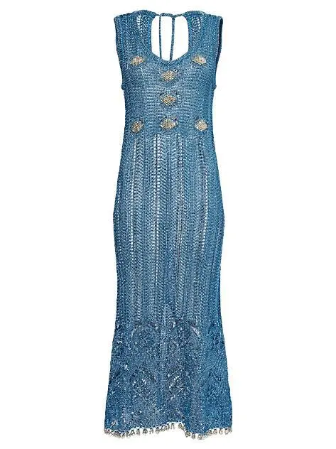 Rabanne Embellished Sleeveless Knitted Midi Dress - Turquoise