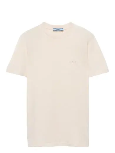 Prada Cotton Jersey T-shirt With Logo Embroidery And Appliqu - Neutral