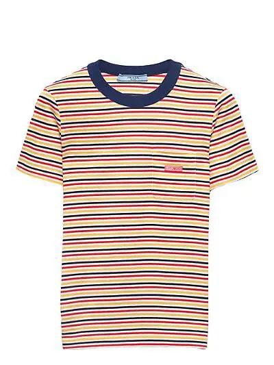 Prada Logo-patch Striped Cotton-lisle T-shirt - Neutral