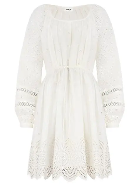 RO&ZO Tie-waist Broderie Cotton Mini Dress - Ivory