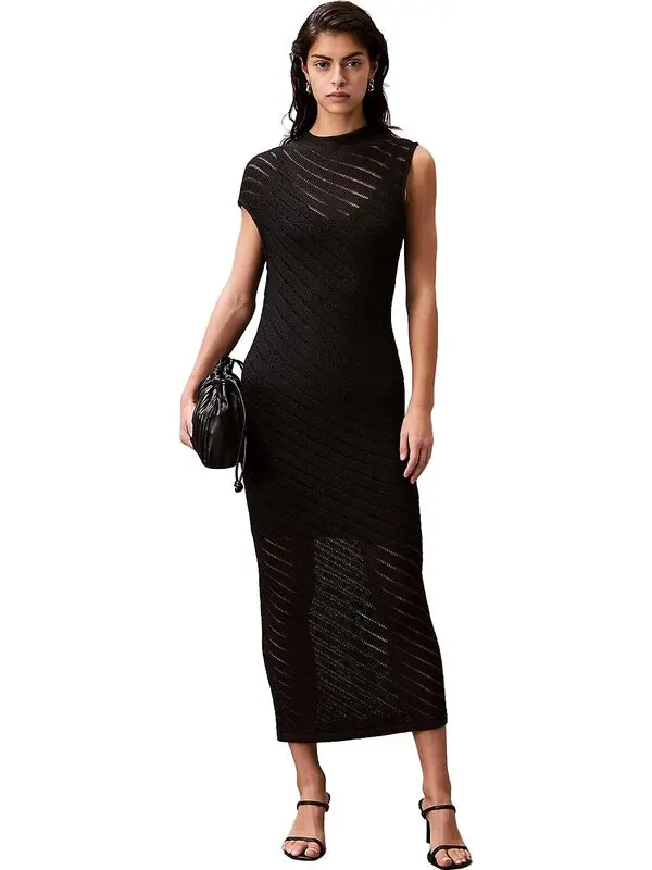 Calvin Klein Stitch Midi Sweater Dress - Black