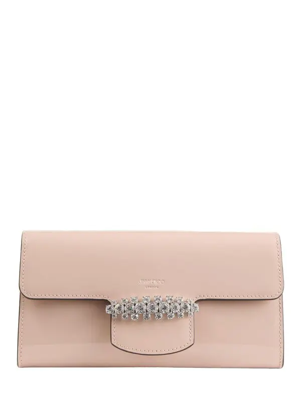 JIMMY CHOO Bing Wallet With Chain Macaron Patent Leather Mini Shoulder Bag With Crystal Embellishment - Macaron/silver
