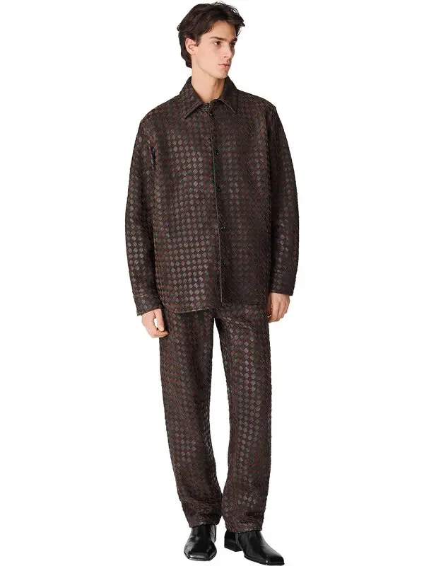BOTTEGA  VENETA Intrecciato Leather And Suede Shirt - Fondant/tobacco