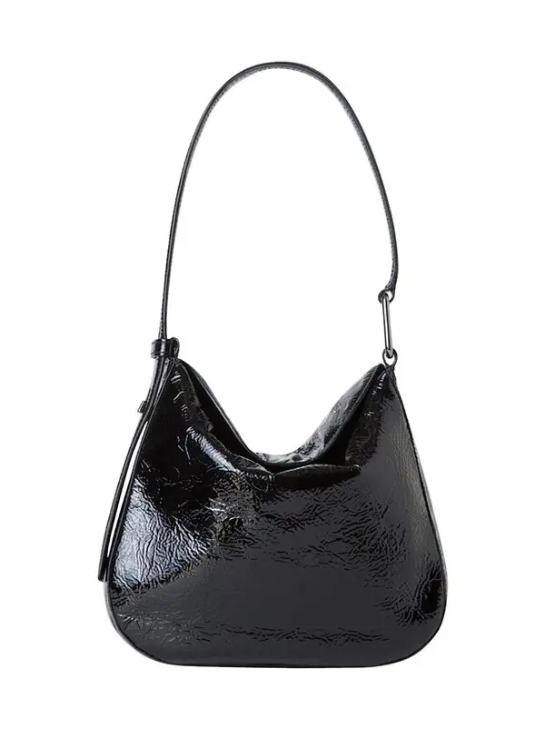 Akris Anna Lacquered Leather Hobo Bag - Black