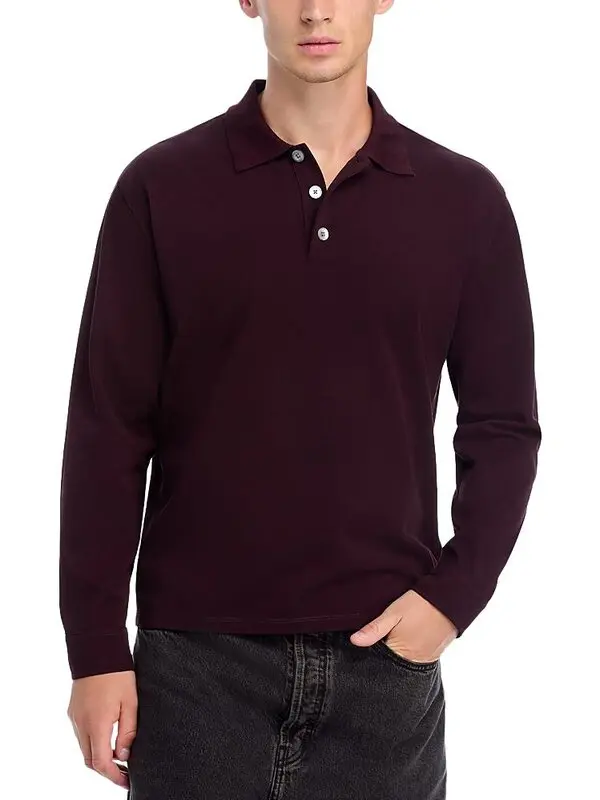 FRAME Pique Regular Fit Long Sleeve Polo Shirt - Burgundy