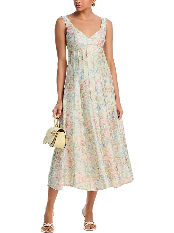 Aqua Floral Seamed Midi Dress - Multi