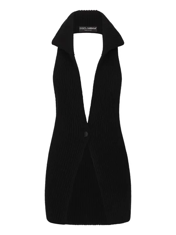 Dolce & Gabbana Long Wool Fisherman’s Rib-knit Vest - Black