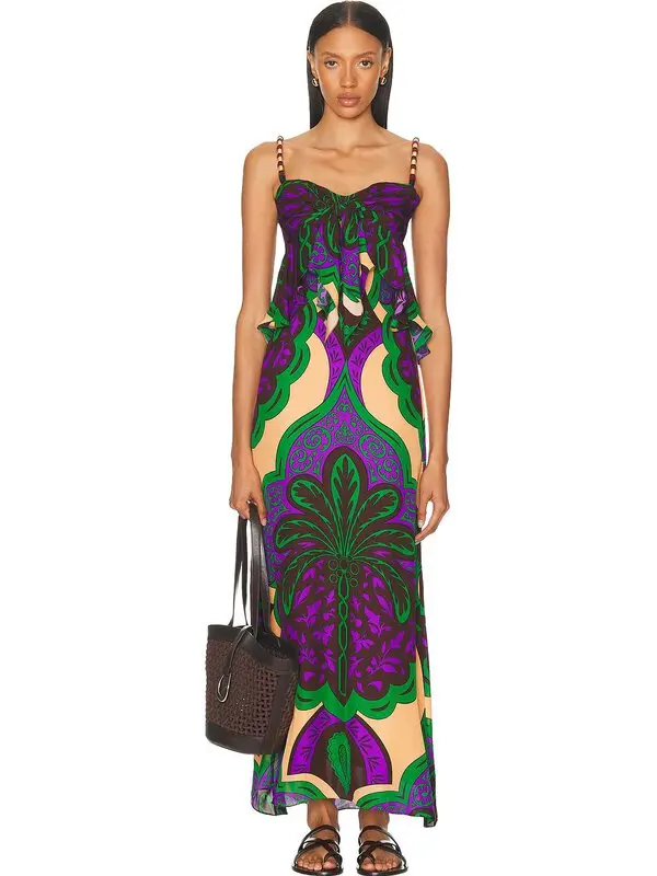 Johanna Ortiz Quisiera Ser Maxi Dress - Palma Sevillana  Emerald  Purple  & Salm