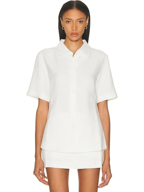 Renggli Short Sleeve Linen Button Up Top - Bone