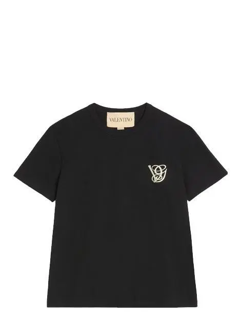 Valentino Garavani Cotton T-shirt With Vg Patch - Black