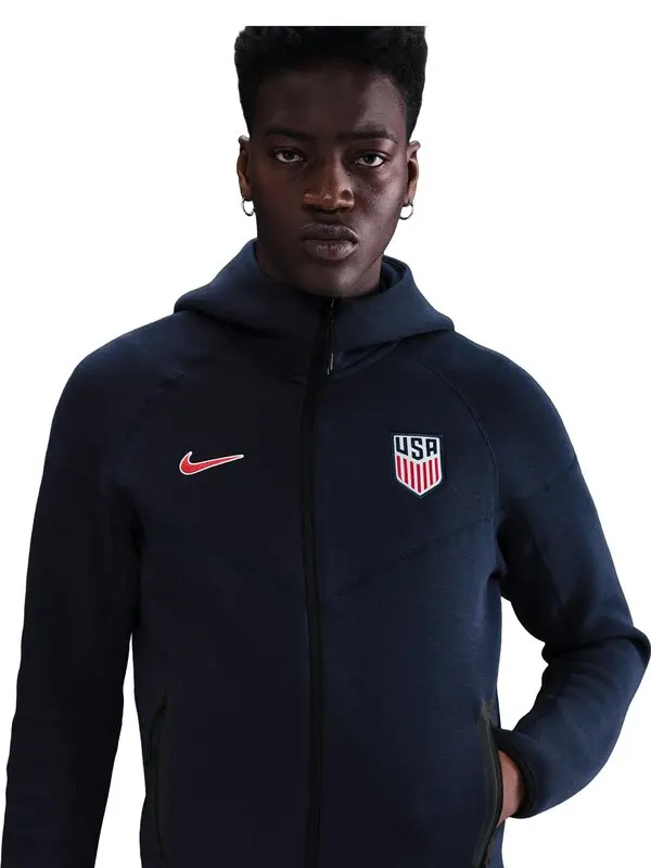 Nike Usmnt Tech Windrunner Soccer Fleece Full-zip Hoodie - Blue