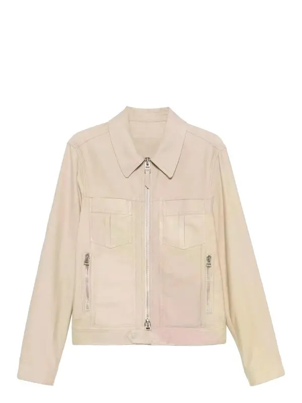 TOM FORD Leather Zip-up Jacket - Neutrals