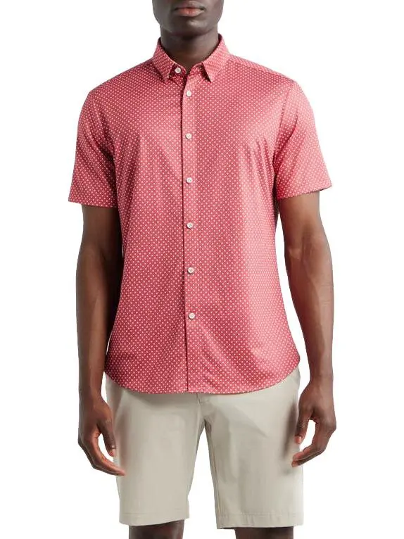 Mizzen+main Halyard Trim Fit Short Sleeve Button-up Shirt - Red Clay Enlarged Dot