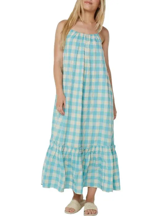 Roxy Sunchaser Check Sleeveless Maxi Dress - Beige Pucker Up Y/ D Plaid