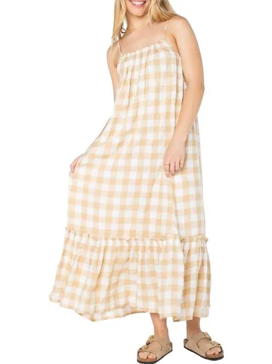 Roxy Sunchaser Check Sleeveless Maxi Dress - Beige Pucker Up Y/ D Plaid