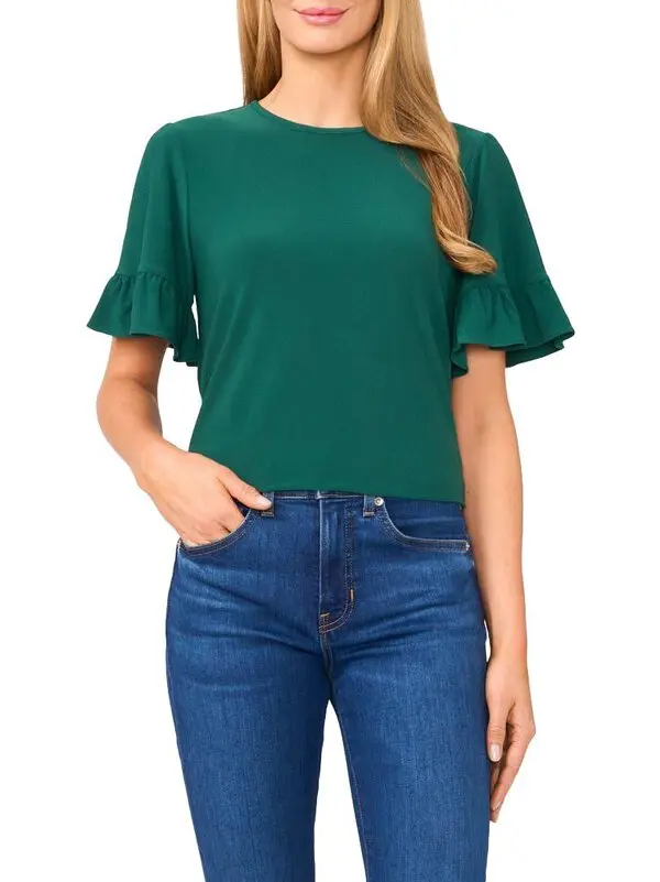 CECE DUPRAZ Ruffle High-low Crepe Knit Top - Alpine Green