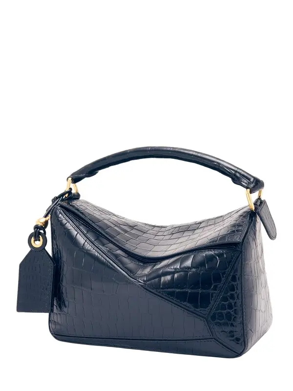 Loewe Small Puzzle Top-handle Bag In Crocodile - Navy