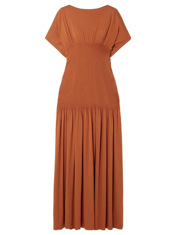 TOTÊME Pleated Stretch-jersey Maxi Dress - Orange
