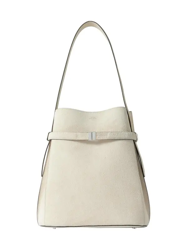TOTEME Belted Leather-trimmed Suede Tote - Off-white