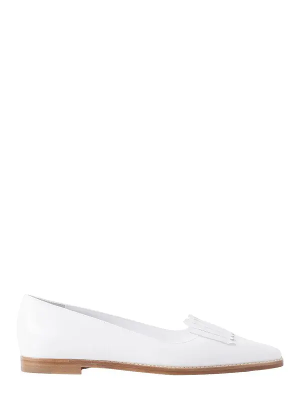 Manolo Blahnik Pausaniasflat Fringed Leather Loafers - White