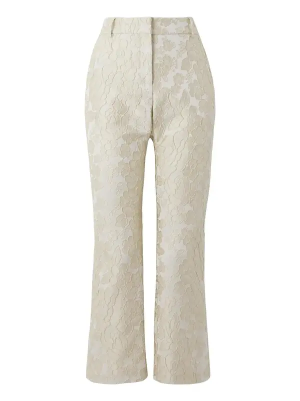 La DoubleJ 24/7 Cropped Brocade Bootcut Pants - Cream