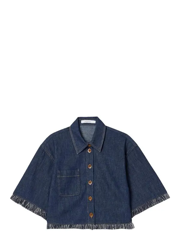 Zimmermann Rhiannon Cropped Frayed Denim Shirt - Blue
