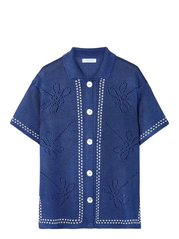 Calle Del Mar Garden Party Pointelle-knit Shirt - Blue