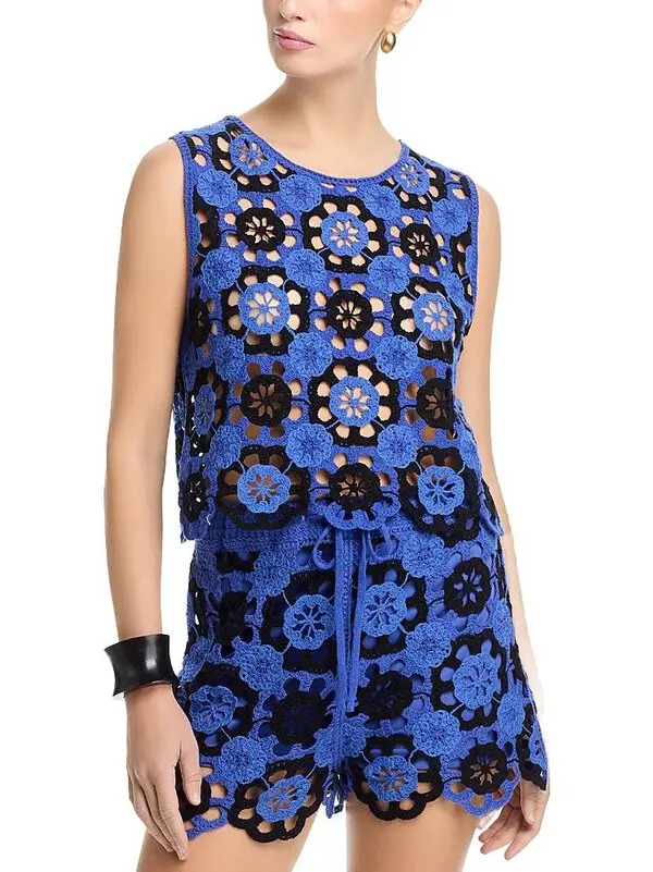 Aqua Crochet Tank - Black/cobalt Blue