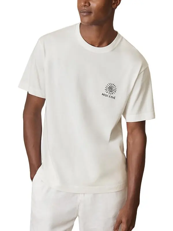 REISS Che Artola Palm Graphic Relaxed Tee - White