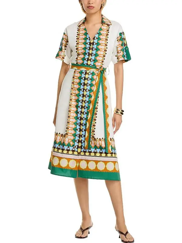 T Tahari Printed Tie-waist Shirt Dress - Step Stone/white Star