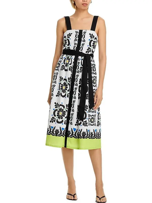 T Tahari Printed Square Neck Midi Dress - Island Dream Print