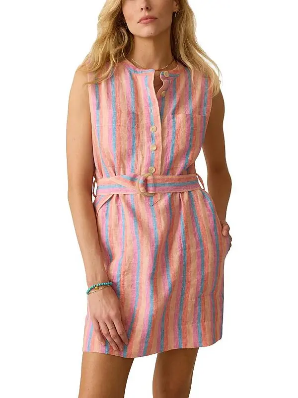 Faherty Brand Avalon Stripe Linen Dress - Cabana Stripe