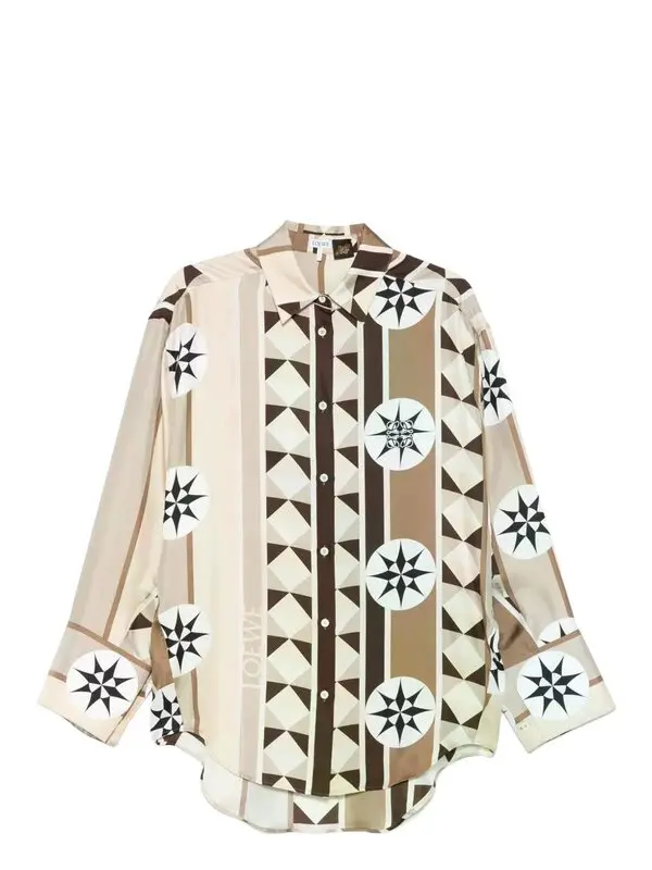 Loewe Abstract-print Silk Shirt - Neutrals