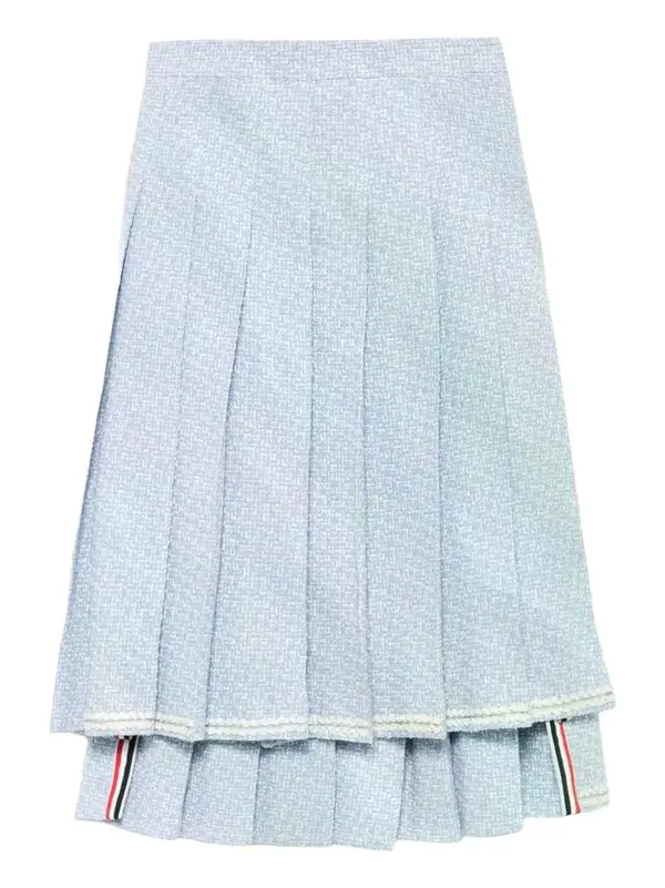 Thom Browne Pleated Tweed Midi Skirt - Blue