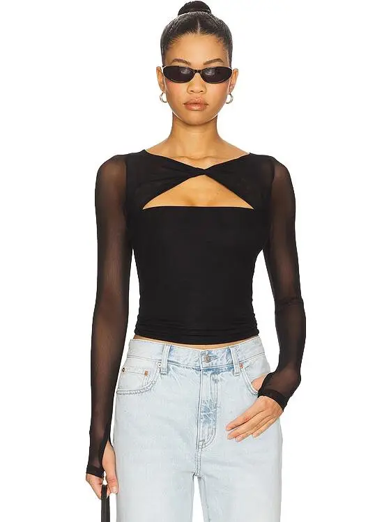 Michael Lauren Velo Knotted Neck Top - Black