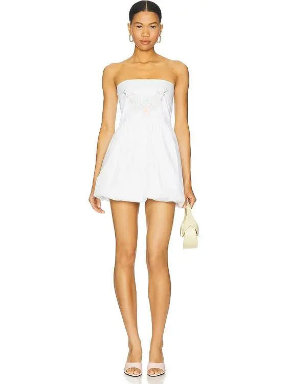 SWF Balloon Hem Embroidered Mini Dress - Antique White