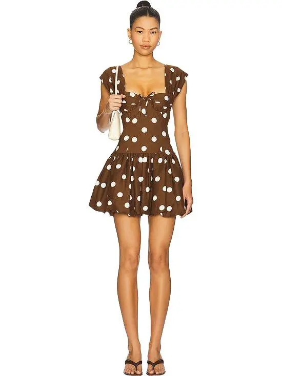 Majorelle Dot Mini Dress - Brown & Ivory Dot