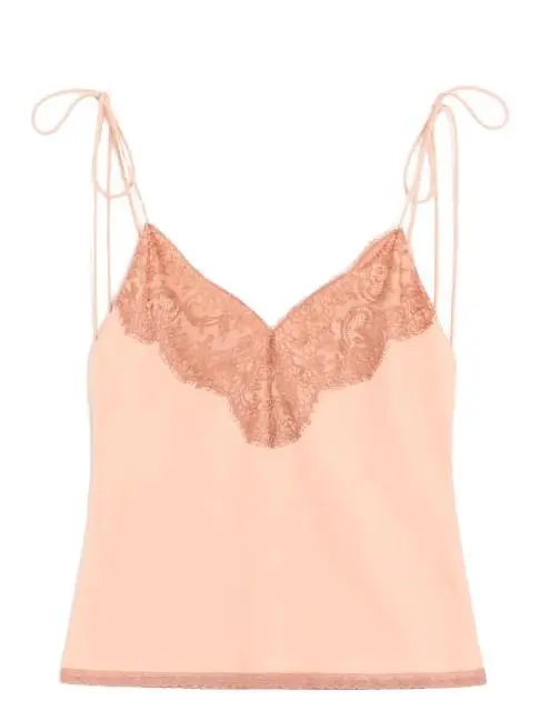 Valentino Garavani Crepe De Chine And Lace Top - Salmon