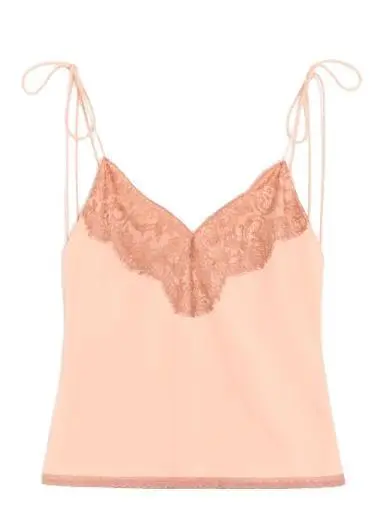 Valentino Garavani Crepe De Chine And Lace Top - Salmon
