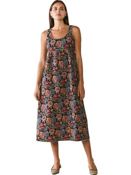 EDDY Emily Floral Jacquard Dress - Black Rainbow Jacquard