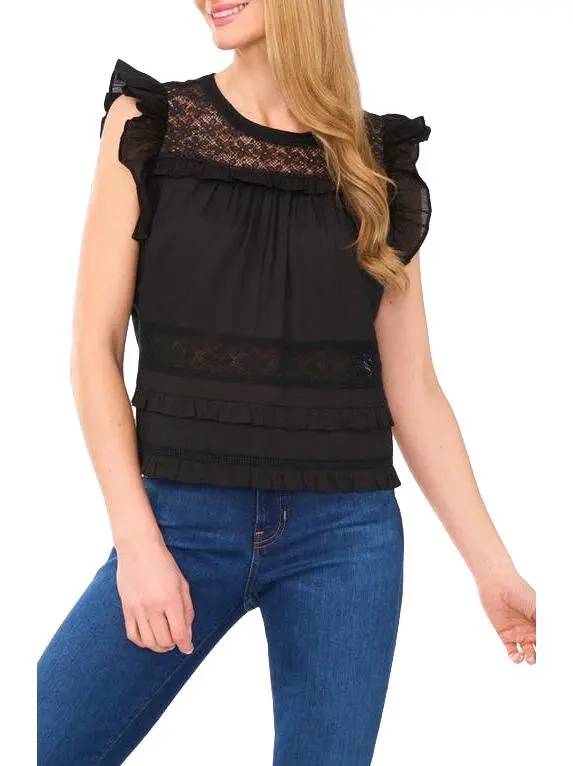CECE DUPRAZ Lace & Ruffle Top - Rich Black