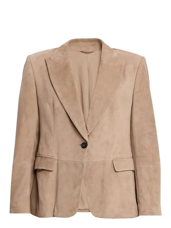 Brunello Cucinelli Suede Single-breasted Blazer Jacket - Cold Brown