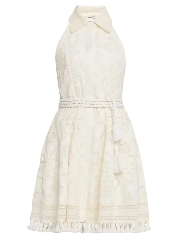 Alice + Olivia Lucy Eyelet Halter Mini Shirtdress - Offwht