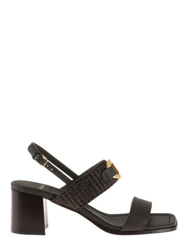 FERRAGAMO Lou Gancini Raffia And Leather Sandals - T Moro