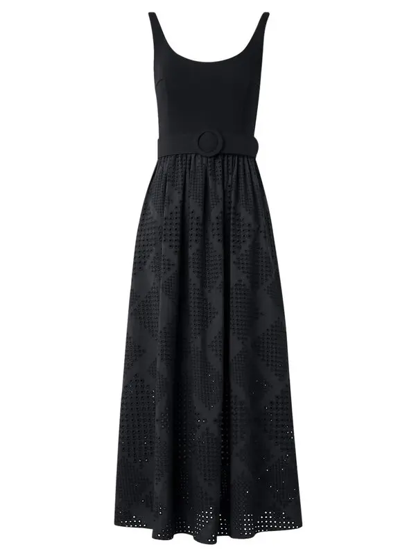 Akris Belted Eyelet-embroidered Cotton Midi Dress - Black