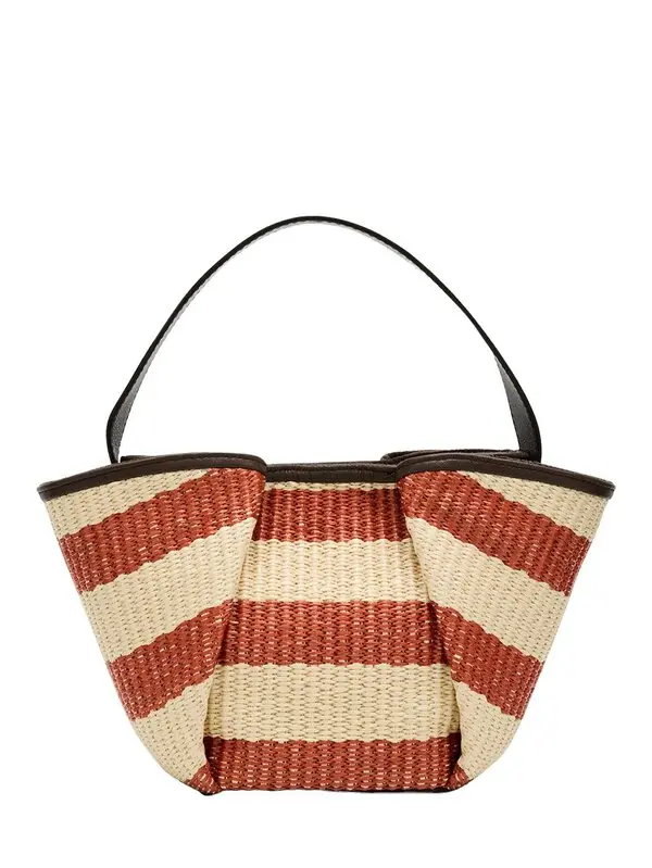 Brunello Cucinelli Striped Raffia Mini Tote Bag - Panama Orange