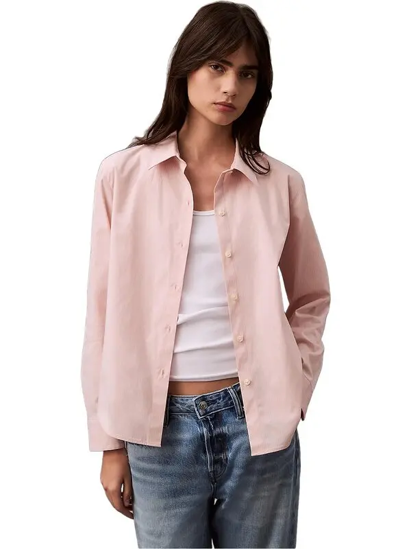 Calvin Klein Poplin Pinstripe Button-down Shirt - Sepia Rose