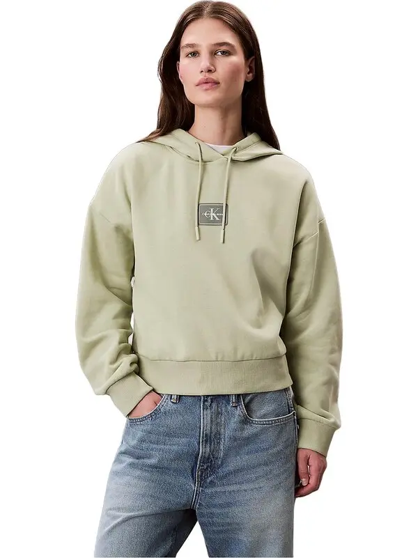 Calvin Klein Fleece Logo Patch Cropped Hoodie - Swamp